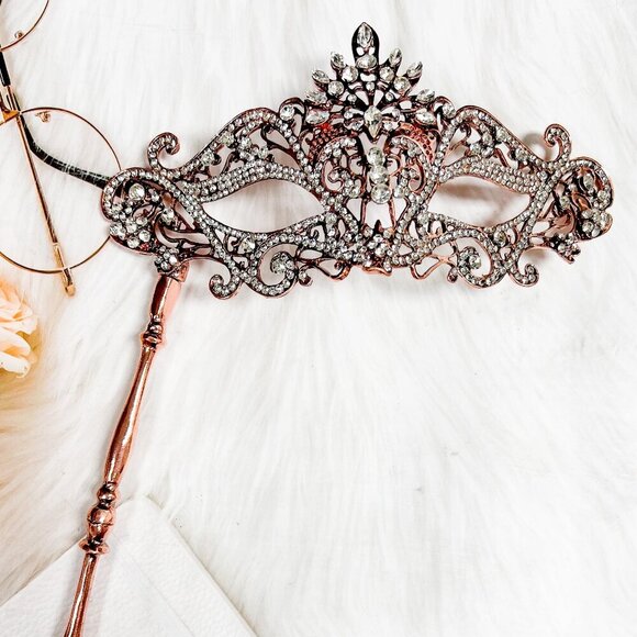Handmade | Accessories | Masquerade Mask With Stick Copper Mask Crystal ...